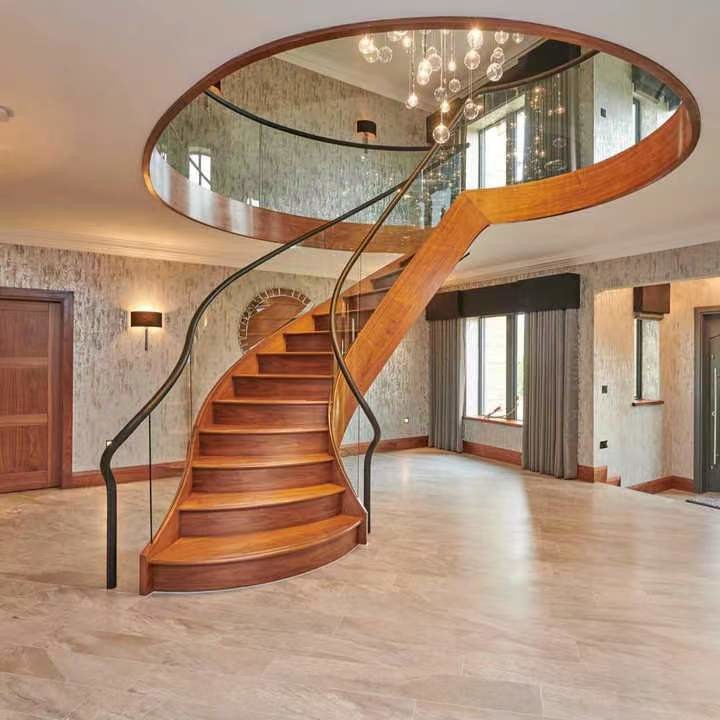 ASTM Indoor Hand Forged Metal Spiral Stairs Villa Luxury Modern Curved ...